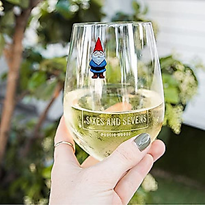 Simply Charmed Gnome Wine Glass Charms - Magnetic Drink Markers with Flower, Bee and Frog - Set of 6 Stemless Glass Identifiers