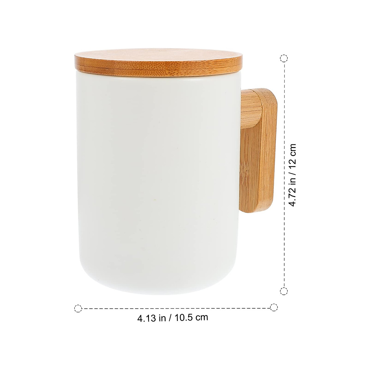 Veemoon Flat Bottom Coffee Mug with Wood Lid, 380 ML Ceramic Cup for Coffee Warmer, Keeps Warm for Tea, Cocoa, Milk and Hot Beverage