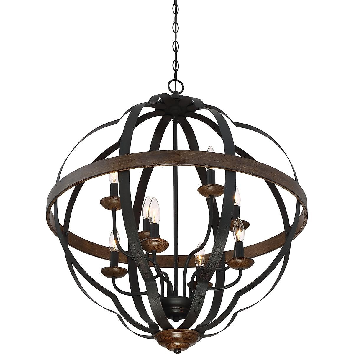 Quoizel SRN5208MK Siren Metal and Woods Foyer Pendant Chandelier, 8-Light 480 Total Watts, 33" H x 28" W, Marcado Black