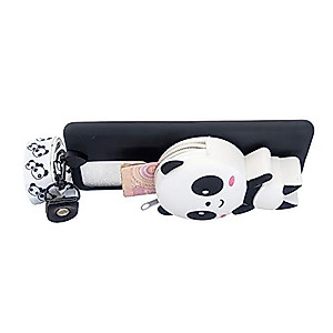 Girlyard for Samsung Galaxy S21 Ultra 6.8 Inch Silicone Case with 3D Cartoon Zipper Wallet Purse Stand Holder Back Cover and Long Detachable Lanyard Strap Phone Case for Kids Girls, Black Panda