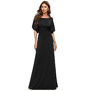 Ever-Pretty Women's Sequin Hollow Sleeve Black Dress Maxi Prom Gown Black US10