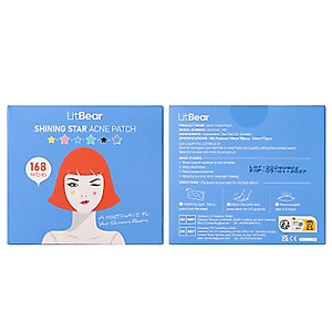 LitBear Acne Patch with Tea Tree & Centella Oil, 168 Hydrocolloid Dots in 6 Colors for Face - Cute Star Pimple Stickers