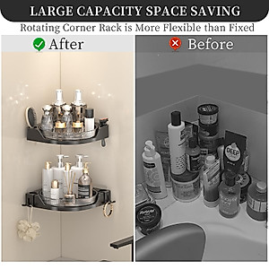 JNFUZ Corner Shower Caddy, Bathroom Wall 360° Rotating Shower Rack Adhesive Organizers Shelves Hanging Shelf for Inside Shower, No Drilling Lazy Susan Shower Storage for Bathroom, Dorm and Kitchen
