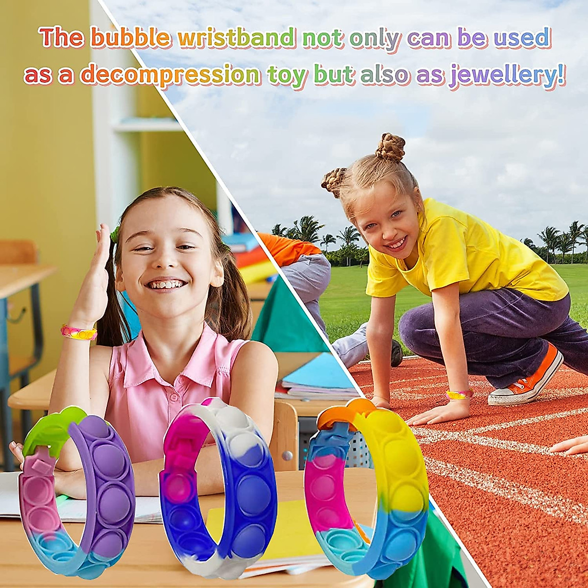 TOMOIN 30 Pcs Pop Fidget Bracelet, Wearable Push Pop Bubble Sensory Toy Stress Relief Silicone WristbandFidget Toy ,for Kids, Adults and ADHD Autism Anxiety Pop Colorful Wristband