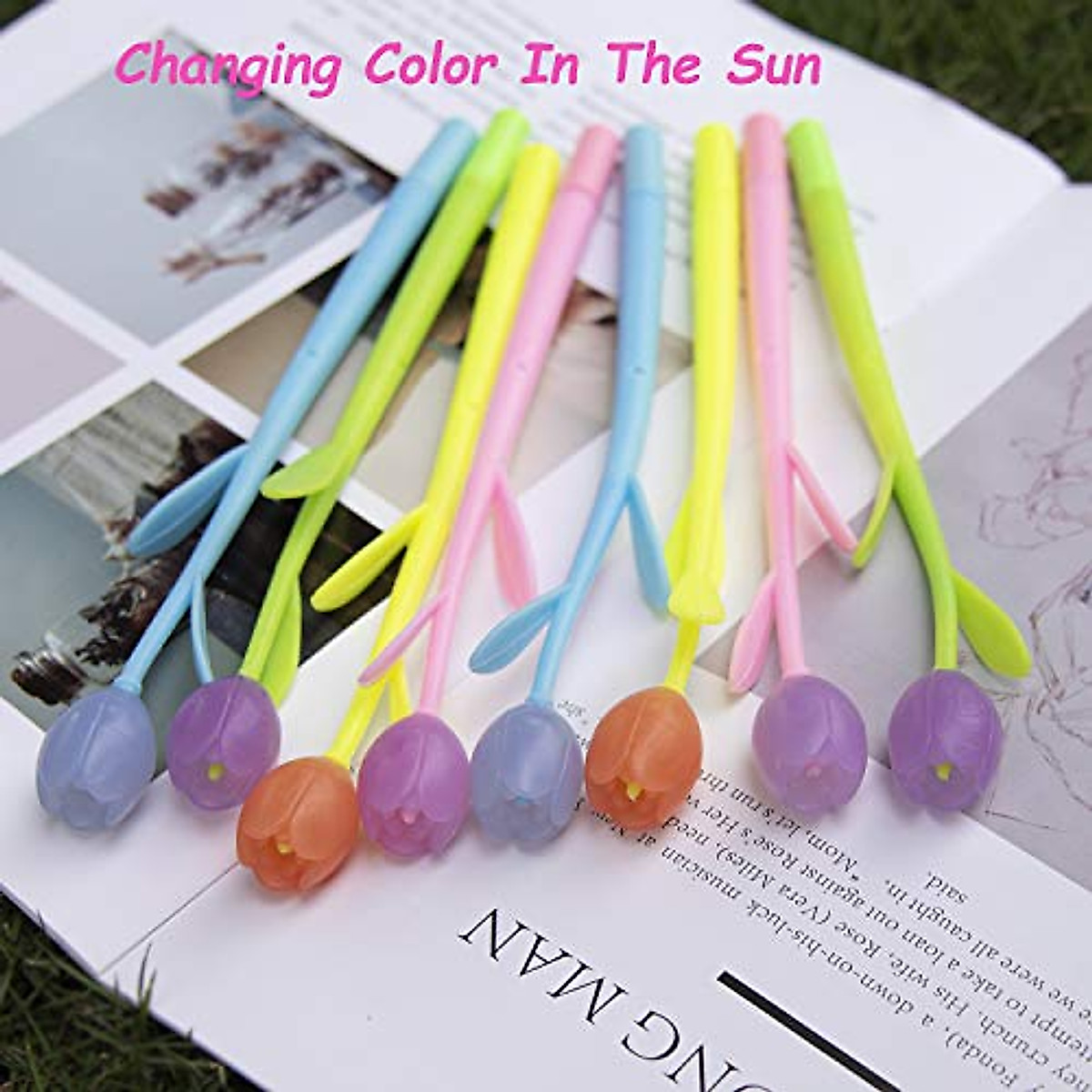yarachel Color Changing Flower Pens - Pack of 24 Ballpoint Pens Creative Gel Ink Rollerball Pen for School Home Office Stationery Store Kids Girls Gift