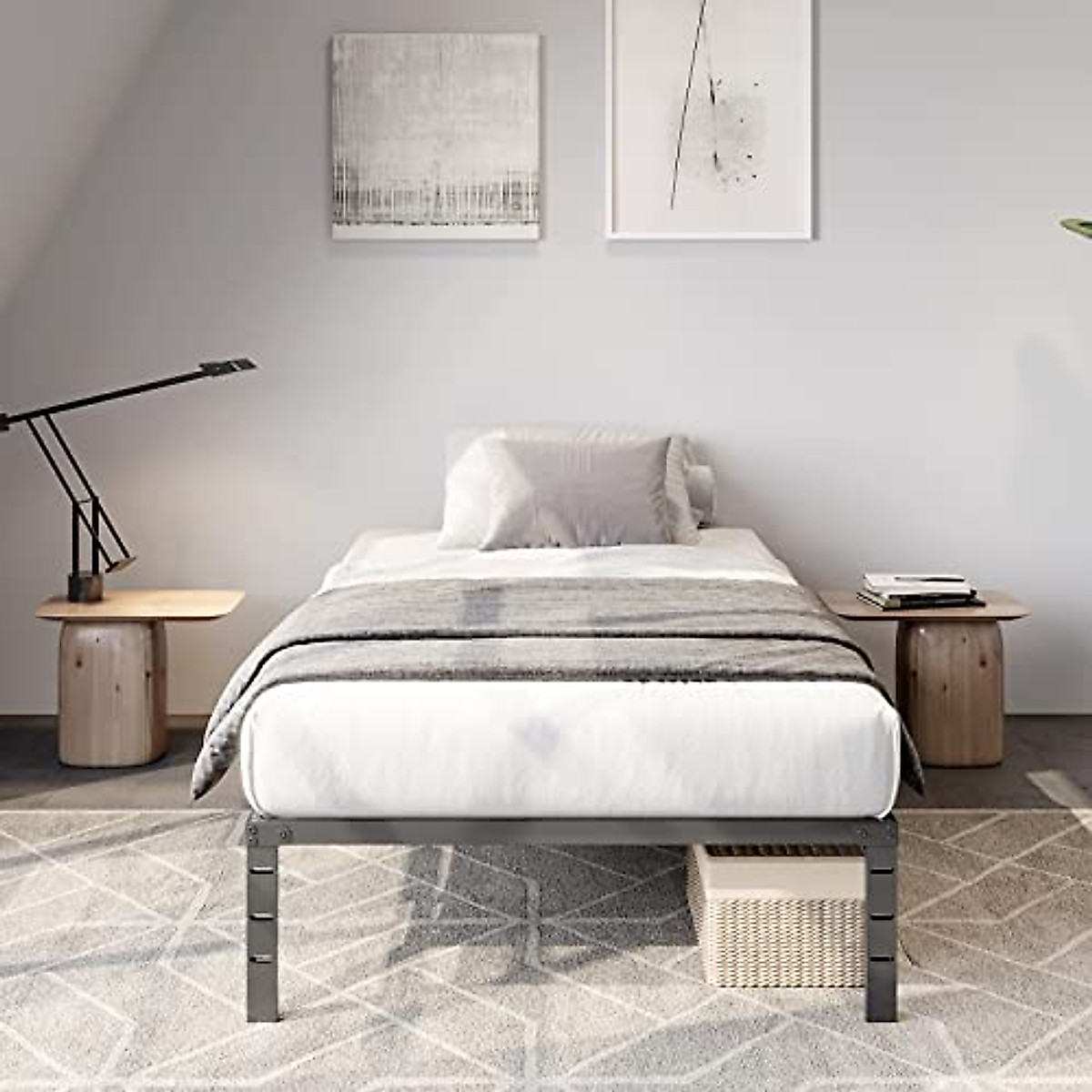 Vengarus 14 Inch Metal Platform Bed Frame-Twin XL Size Bed Frame,Steel Slat Support,No Box Spring Needed,Mattress Foundation,Easy Assembly,Under Bed Storage,Twin XL Bed Frame,Black