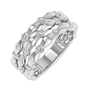 1/2 Carat Diamond 3 Line Wedding Band Ring in 10K White Gold (Ring Size 7.5)