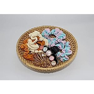 Balinesia Set of 2 Small Round Handmade Natural Rattan Baskets | Circle Countertop Handwoven Rattan for Storage and Display | Wicker Vanity Storage Tray Home Decor | Peanut Bowl