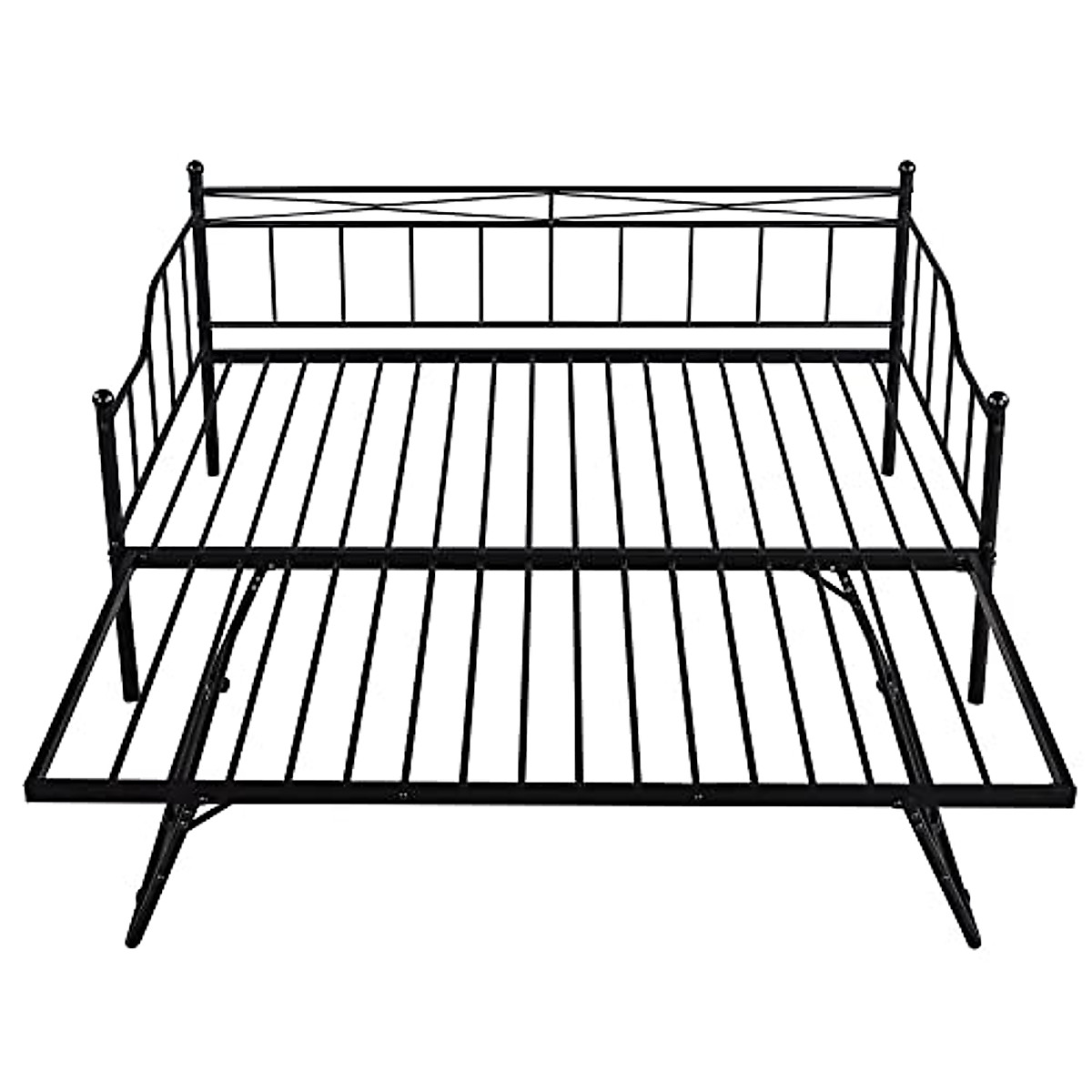 ODC Full Size Daybed with Adjustable Twin Pop Up Trundle, Heavy-Duty Steel Metal Extendable Bed for Bedroom Living Room,Black