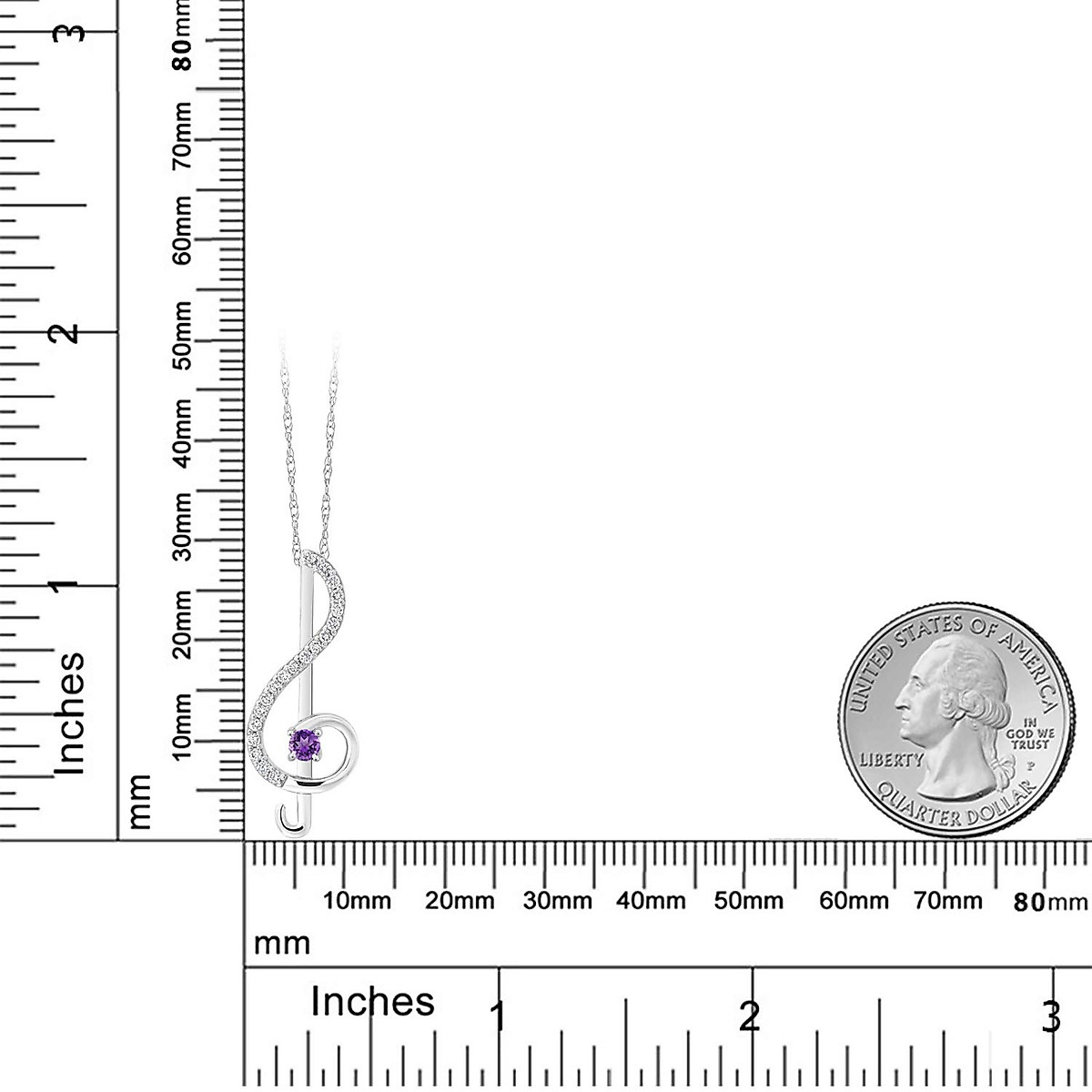 Gem Stone King 10K Gold 3MM Round Gemstone Birthstone and White Lab Grown Diamond Treble Clef Pendant Necklace Music Note Jewelry Gift For Women By Keren Hanan