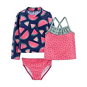 Simple Joys by Carter's Girls' 3-Piece Assorted Rashguard Sets, Watermelon, 4T