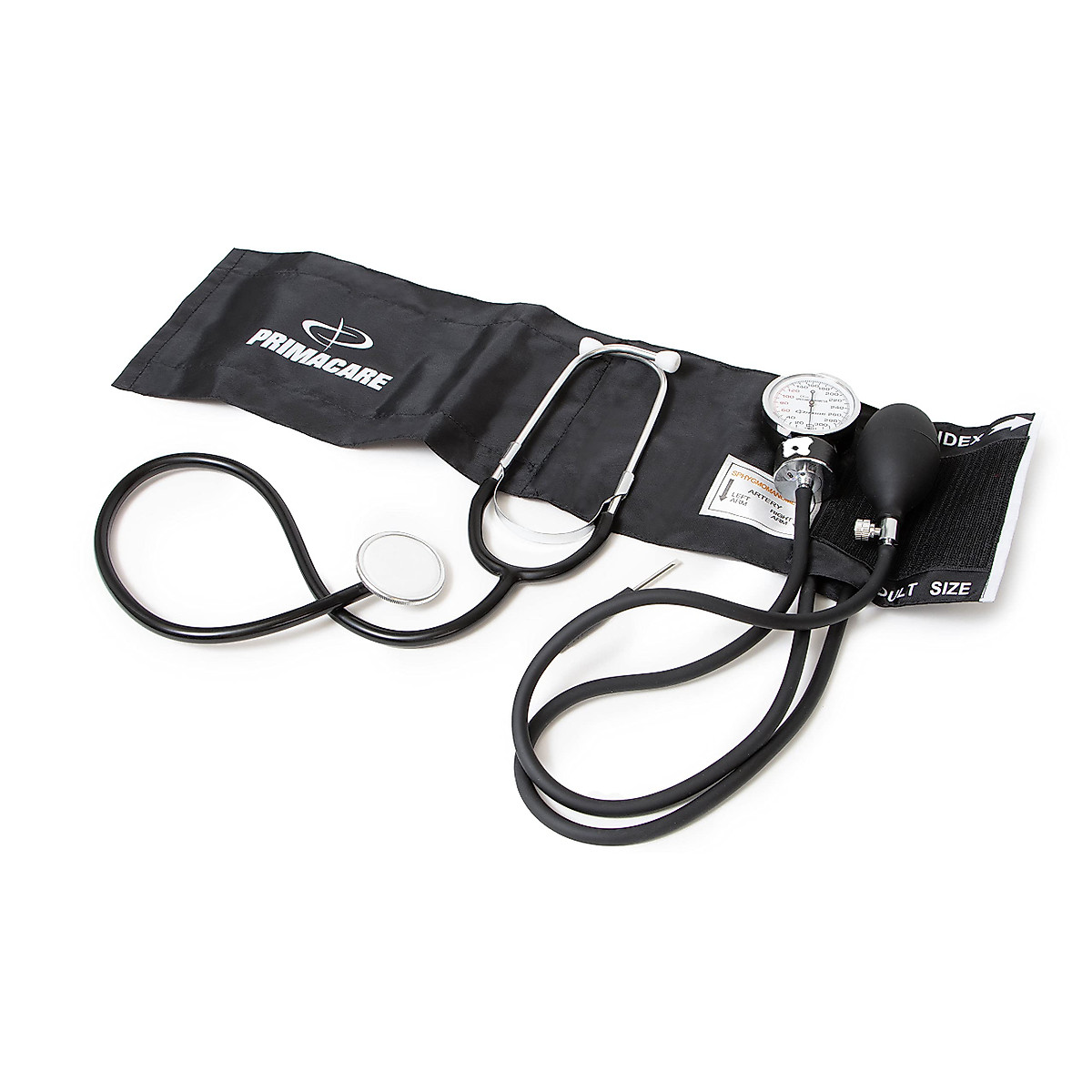 PrimaCare Medical DS-9197-BK Professional Classic Series Manual Adult Size Blood Pressure Kit, Emergency Bp kit with Stethoscope and Portable Leatherette Case, Nylon Cuff, Black