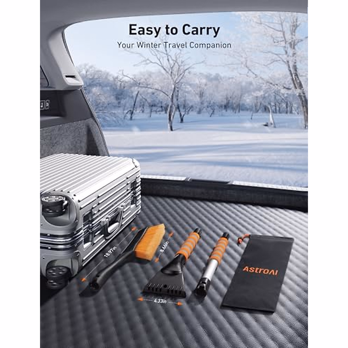 AstroAI 40" Snow Brush and Ice Scrapers for Car Windshield, Detachable Snow Scrapers with Ergonomic Foam Grip for Cars, Trucks, SUVs (Heavy Duty ABS, PVC Brush, Orange)