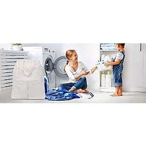 Pack of 2, 100% Breathable Cotton Canvas Laundry Backpack with Drawstring Closure, Laundry Bags with Shoulder Straps & 2 Handles, Washable in Machine & Dryer