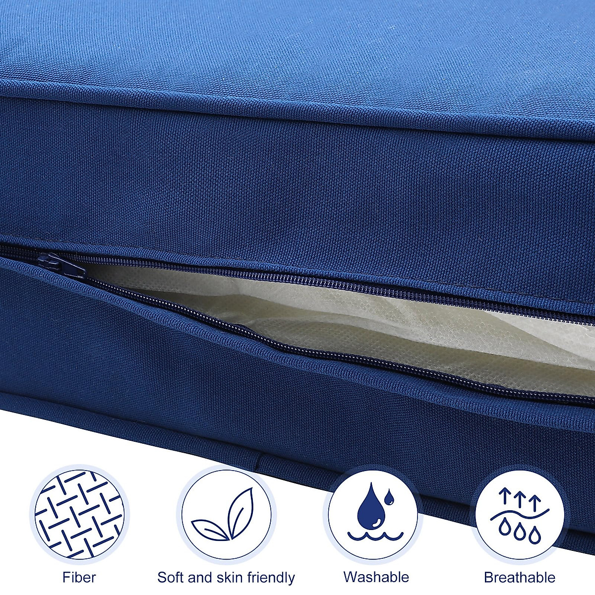 24"x24" Waterproof Outdoor Deep Seat Cushion Set, Patio Furniture Seat Cushion Set, Fabric Sponge Foam, Detachable/Washable, Dark Blue Color Set of 6 (2 Back 2 Seater 2 Pillow)