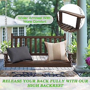 VEIKOU Wooden Porch Swing, 4FT Patio Swing with Hanging Chains, Armrest, Heavy Duty 550lbs, Outdoor Swing for Patio Garden Yard, Rustic