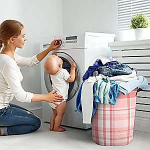 Tartan Plaid Backdrop Large Laundry Basket Hamper Bag Washing with Handles for College Dorm Portable