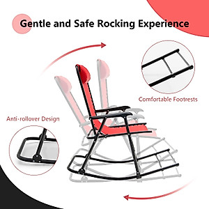 HAPPYGRILL Foldable Rocking Chair Zero Gravity Lounge Rocker with Headrest, Outdoor Portable Rocker for Porch Garden Poolside and Backyard