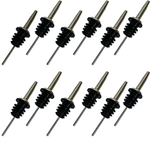 Spill Stop Chrome Tapered Pourer Dispenser Spouts with Poly-Kork, 12-Units, Black / Silver