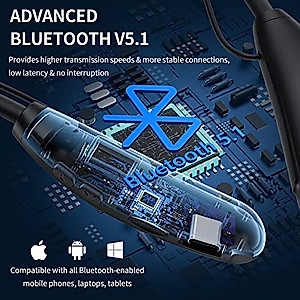 Bluetooth Headphones Neckband, Wireless Sports Headset with Microphone, 100 Hours Long Playtime and HD Stereo Sound for Bluetooth V5.1 Earphones, Noise Cancelling Earbuds, IPX5 Sweat Proof (Black)