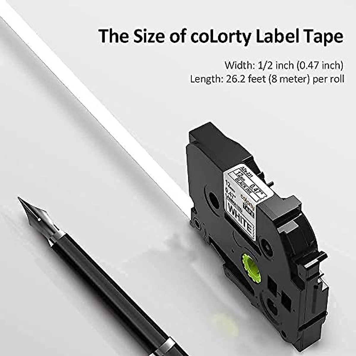 Colorty Compatible Label Tape Replacement for Brother Ptouch TZe-231 TZe Tape 12mm 0.47 Inch TZe231 TZ231 Black on White Laminated Tape for P-touch PT D210 H110 D600 Label Maker, 26.2 Feet (8m) 9 Pack