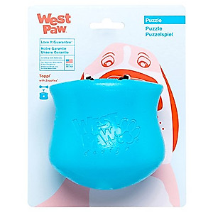 WEST PAW Zogoflex Toppl Treat Dispensing Dog Toy Puzzle – Interactive Chew Toys for Dogs – Dog Toy for Moderate Chewers, Fetch, Catch – Holds Kibble, Treats, Large 4", Aqua Blue
