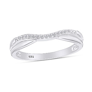 Wishrocks 1/15 Carat Round Cut White Natural Diamond Double Row Contour Wedding Band Ring Jewelry For Women In 14k White Gold Over Sterling Silver (0.06 Cttw, color- I-J, clarity- I2-I3) Ring Size- 7