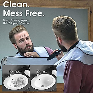 Alororo Beard Apron,Beard Catcher for Shaving Trimming,Gifts for Men,Waterproof Beard Apron Cape Grooming,Non-Stick Beard Cape with 4 Suction Cups—White