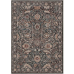 Well Woven Liana Flatweave Persian Floral 5'3" x 7'3" Area Rug Charcoal Grey & Beige