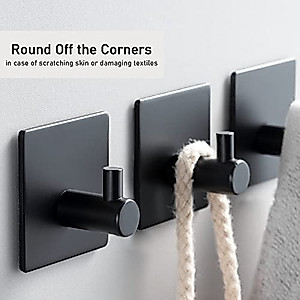 JIQGOZBAN Upgraded Adhesive Hooks Heavy Duty 6 Packs, Thickened Wall Hooks Stainless Steel SUS304 Towel Hooks, Heavy Duty Hooks Bathrooms Wall Mount for Hanging Coat, Hat, Towel, Robe (Black)