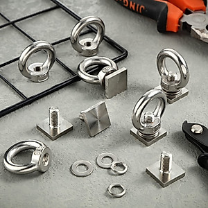 6 Sets M8 T Track Bolts, Eye Bolts with Nuts, 304 Stainless Steel Roof Rack T Bolts, Nuts and Lifting Eye Bolts, T Slot Bolts Anchoring Kit for Ropes Anchoring Tie Down Straps