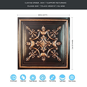 PAINTSDECOR PVC Tin Ceiling Tiles 3D Stereo Embossed Panel Antique Suspended Ceiling Board for Cafe Club Salon 2'x2' PL07 Traditional Copper 10pcs/lot