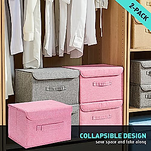 FUDDE foldable fabric storage box[2-Pack] dust-proof storage boxes with flip lid, can store clothes, shelves, books and toys, used in family bedroom closet storage boxes. (M, PINK)