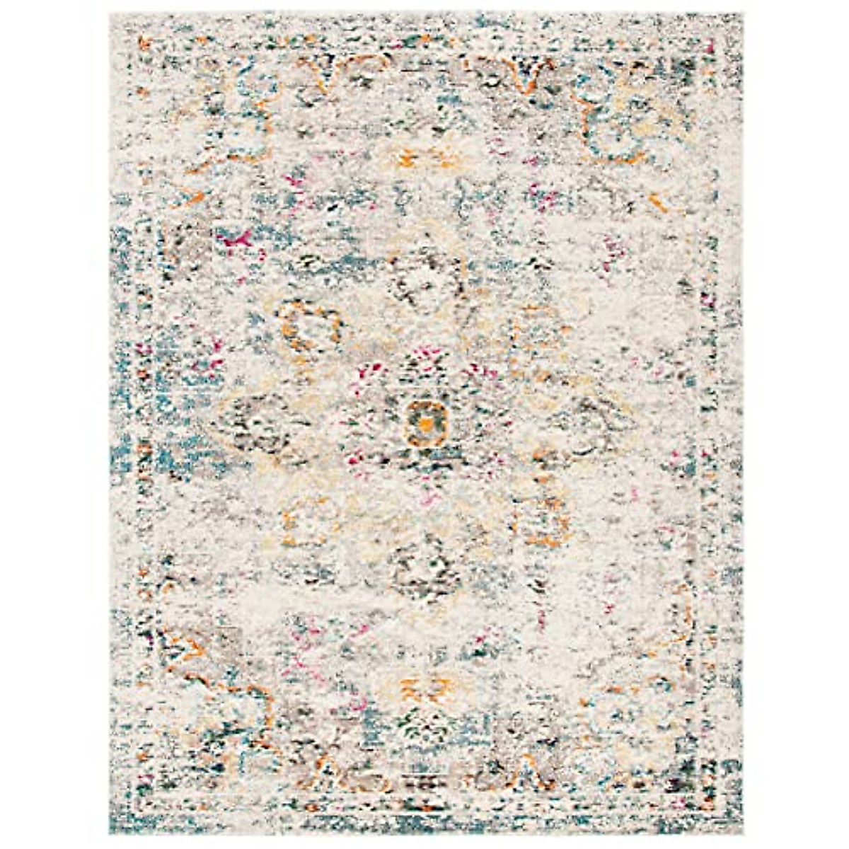 SAFAVIEH Madison Collection 8' x 10' Grey / Gold MAD473F Boho Chic Medallion Distressed Non-Shedding Living Room Bedroom Dining Home Office Area Rug