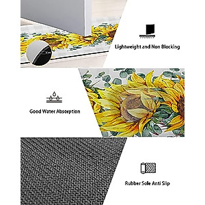 Sunflower Eucalyptus Bath Mat for Tub,Non Slip Bathroom Floor Runner Rug Quick Dry & Absorbent Diatomaceous Earth Shower Sink Kitchen Living Room Washable Doormat,Farmhouse Buffalo Plaid Grey 24"x36"