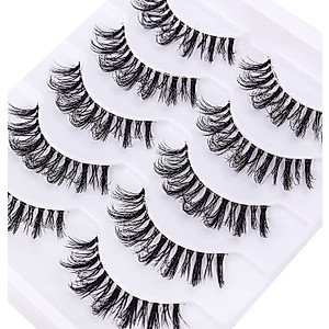 KSYOO Clear Band Dramatic Lashes 8-15mm D Curl Lashes Mink, Fluffy Semi-dramatic 3D Multi-Layered Strip Lashes, Reusable, Invisible Band Strip Eye Lashes - 5 Pairs (Clear Band U6) (Clear Band U6)