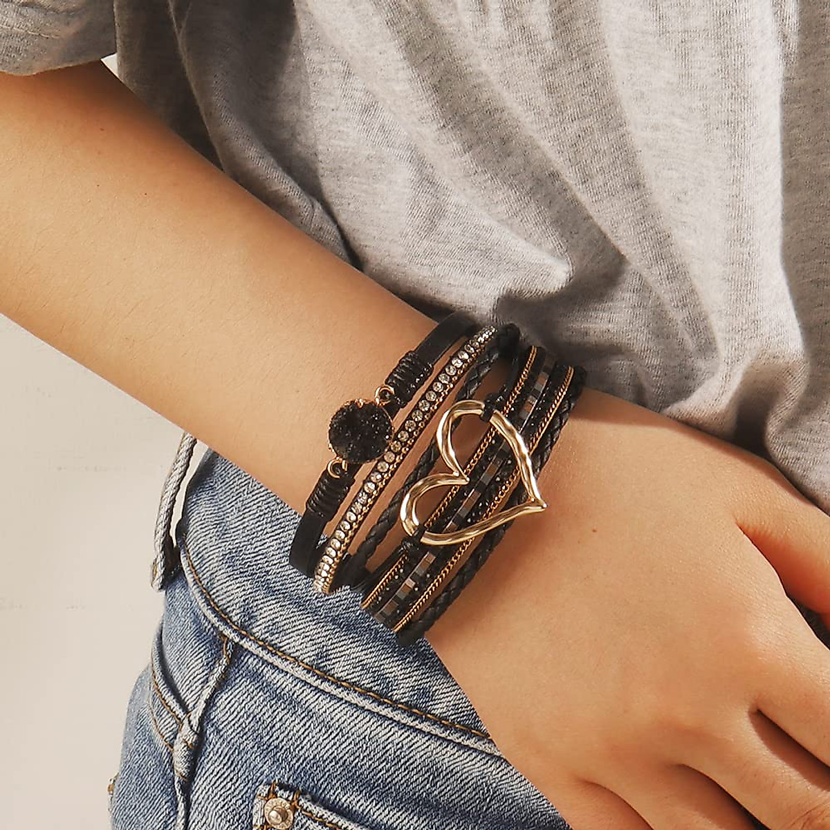 choice of all Boho Bracelets for Women,Chunky Leathe Bracelets Heart Stackable Boho Cuff Bangles Trendy Handmade Costume Jewelry