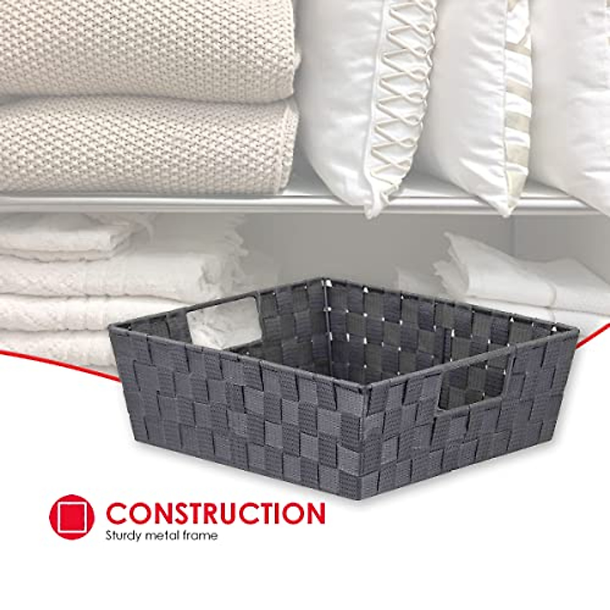 Home Basics Basket Non-Woven Strap BIN Gray LRG, Large, Grey