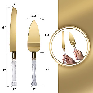 ifavor123 Wedding Cake Knife and Cake Cutter, Cake Cutting Set, Cake Cutting Set for Wedding, Rounded Edges Cake Server and Knife Set for Birthday Party Christmas Gift (Gold)