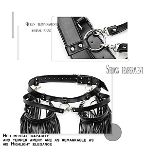 Yovic Punk Leather Body Chain Sexy Tassel Waist Chain Body Harness Belly Chains Rave Nightclub Party Body Accessories for Women and Girls (Black-4)