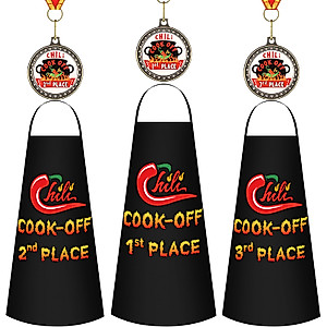 Mepase 6 Pcs Chili Cook off Prizes Cooking Chili Apron Award Medals 1st 2nd 3rd Prizes Set of 3 Medals for Women Men(Black)