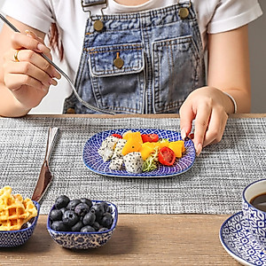 Selamica Porcelain Small Plates, 6 inch Dessert Plates Ceramic, Small Appetizer Plates, Kitchen Salad Plates for Cake Snacks Side Dish, Microwave Dishwasher Safe, Set of 6, Vintage Blue