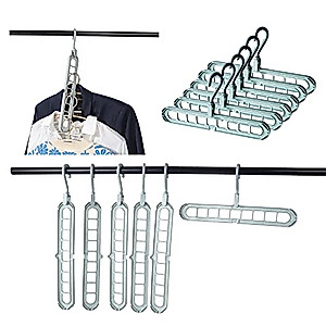 Closet Organizers and Storage Space Saving Hangers with 9 Holes of 6 Pack for Closet Organizer,Dorm Room Essentials,Closet Storage,Smart Closet Organization,Magic Space Saving Hanger (Blue)
