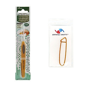 Clover Needlecraft Soft Touch Steel Crochet Hook Size 0/1.75mm Bundle with 1 Artsiga Crafts Stitch Holder 1020