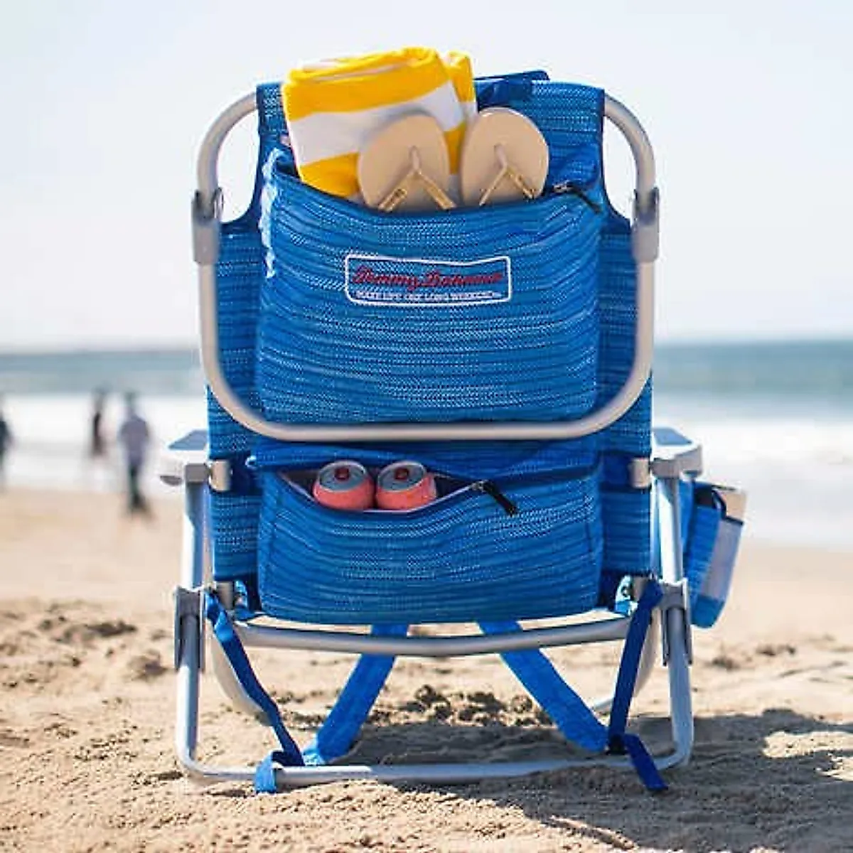 Tommy Bahama 2 2016 Backpack Cooler Beach Chair with Storage Pouch and Towel Bar (Blue Stripe)