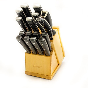 BergHOFF 20 Piece Forged Smart Knife Block/Swivel base, Cut Board & Herb Cutter, Tan