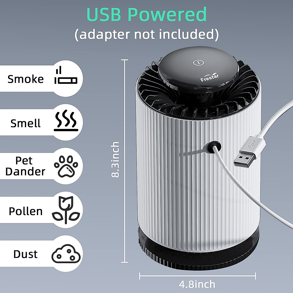 Desktop Air Purifiers for Small Room, Bedroom, Home, Office, Small USB Air Purifier Removes Odor Smoke Pollen Dust, No Noise with Clean Light No Adapter(White)