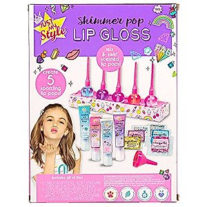 Just My Style Shimmer Pop Lip Gloss, Create 5 Lollipop-Shaped Lip Glosses, Includes Funnel, Empty Lip Gloss Containers, Sweet Lip Gloss Base, Body Glitter & More, DIY Lip Gloss, Multi (208316J)