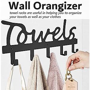 Towels Rack Hanger 5 Hooks Organizer Wall Mount Holder Black Metal Rustproof and Waterproof for Bathroom Storage Rack to Hang Your Towels Robes Clothing Black Space Saving