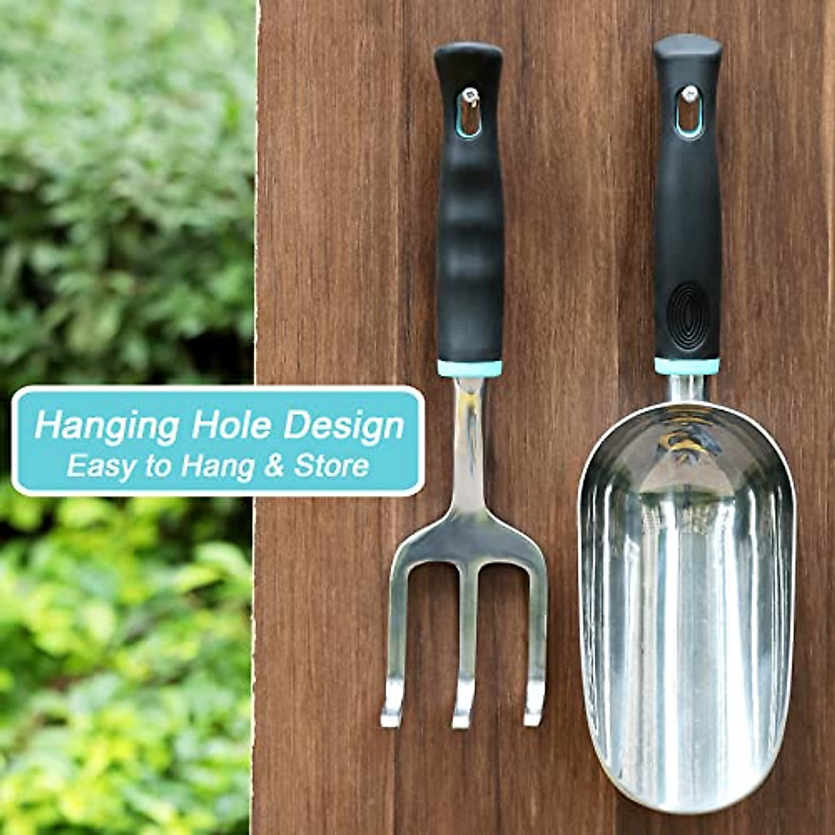 V.C.Formark Heavy Duty Garden Hand Tools, Aluminum Soil Scoop with Ergonomic Handle, Metal Garden Rake - Easy to Loosen Soil, Ideal for Transplanting, Digging, Cultivating, Weeding and Sowing